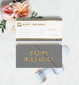 Stripe Black Gold | Printable Birthday Cheque Gift Voucher Template ...