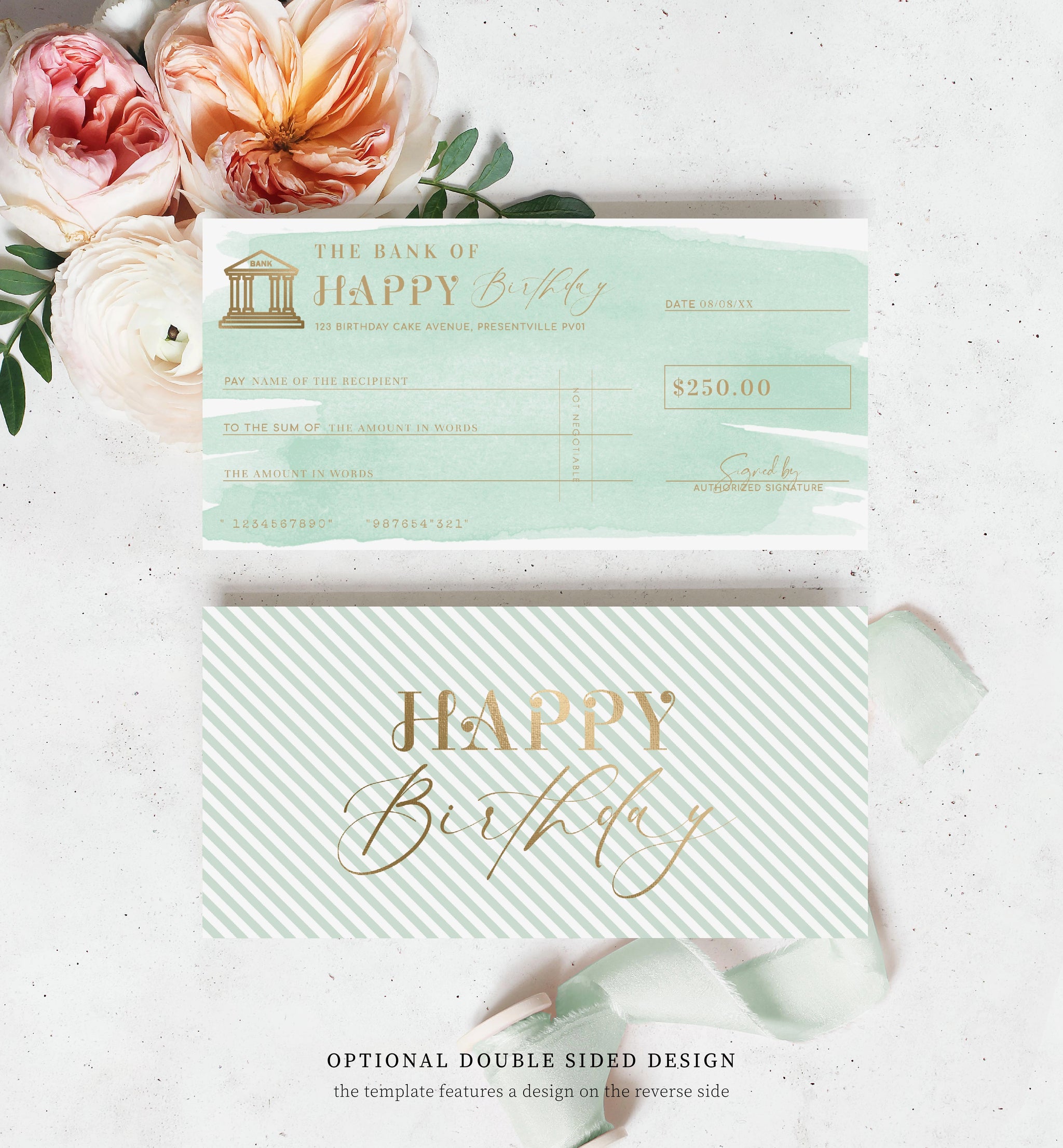 Watercolour Green | Printable Birthday Cheque Gift Voucher Template ...