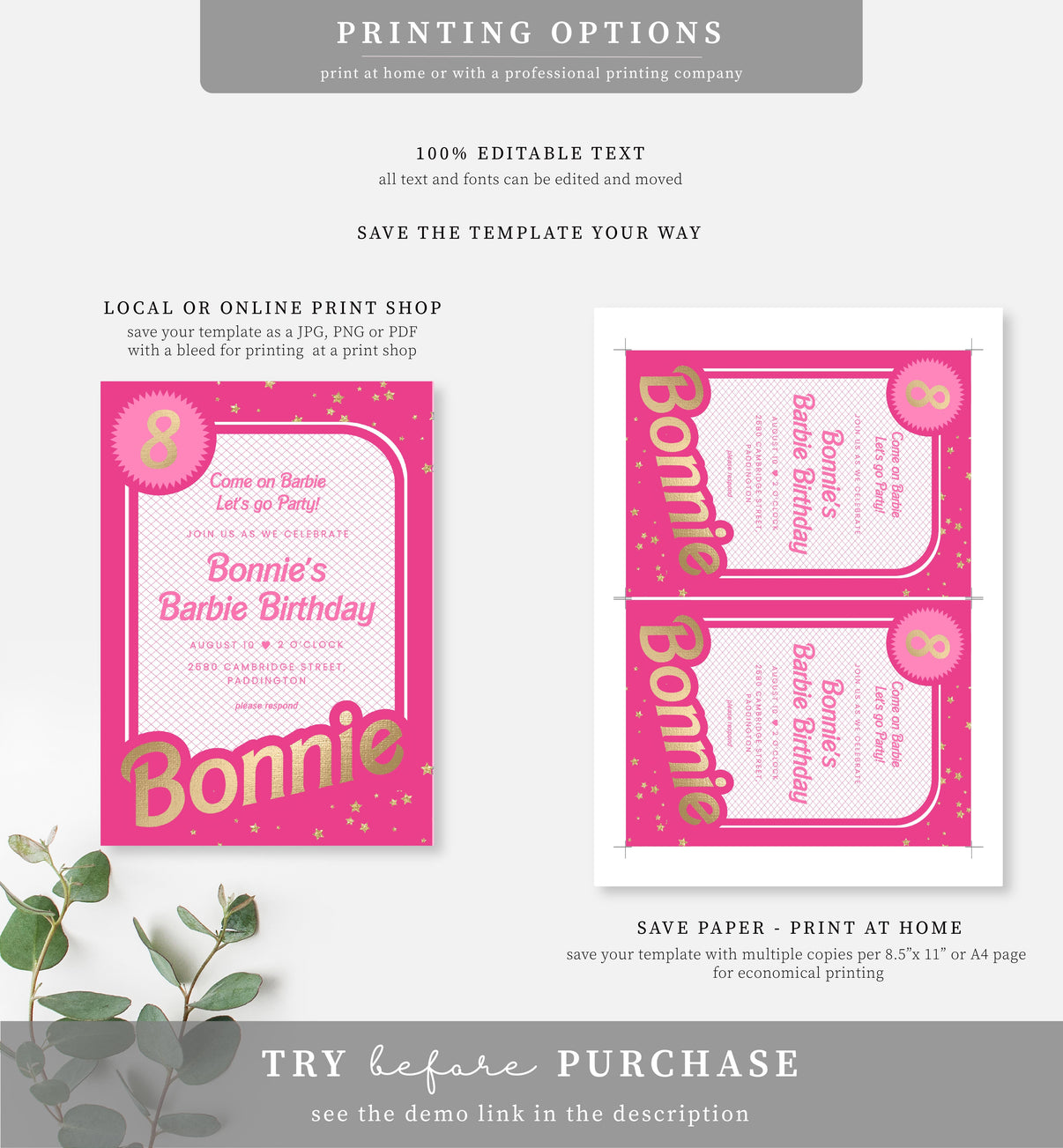 Barbie Party Printable Birthday Invitation – Black Bow Studio