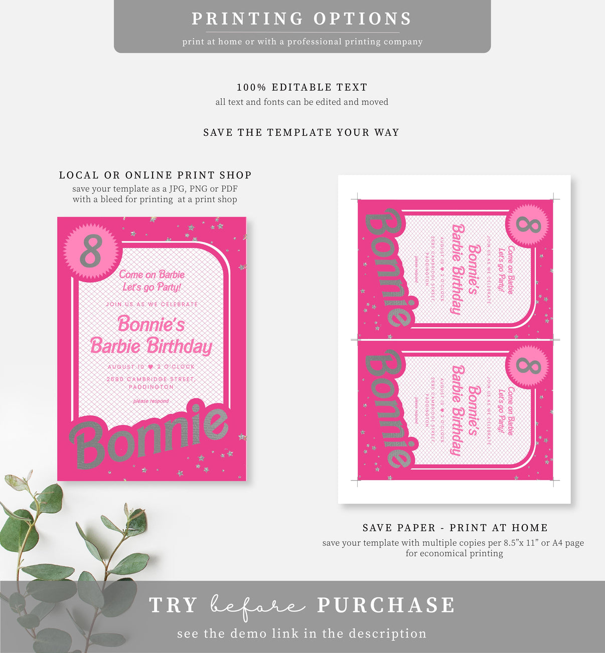 Barbie Party Printable Birthday Invitation – Black Bow Studio