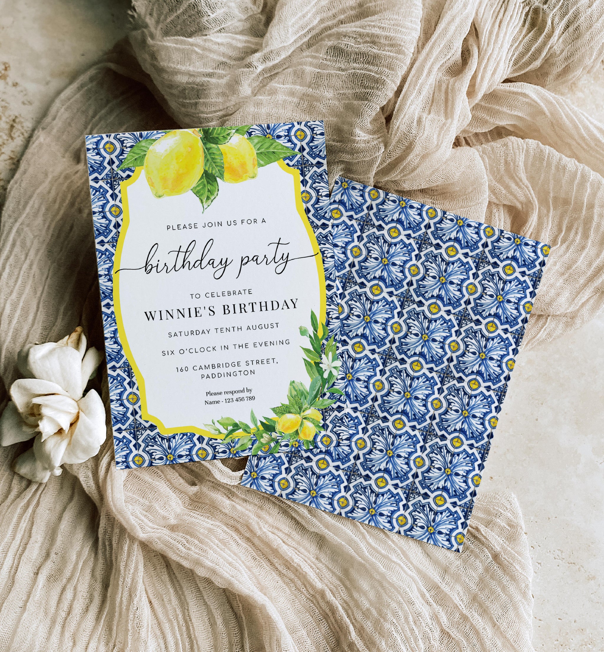 Positano Lemons | Printable Birthday Party Invitation Template – Black ...