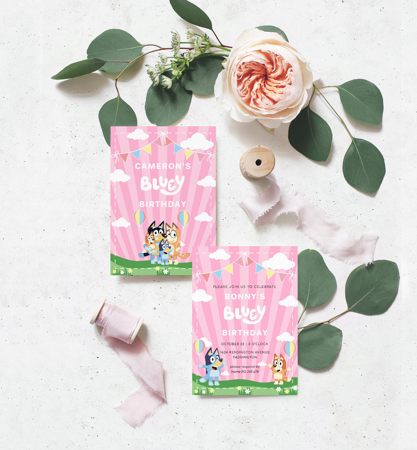 Bluey Pink | Printable Birthday Invitation Template – Black Bow Studio