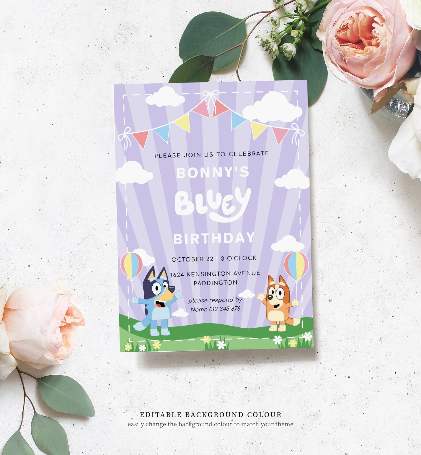 Bluey Pink | Printable Birthday Invitation Template – Black Bow Studio