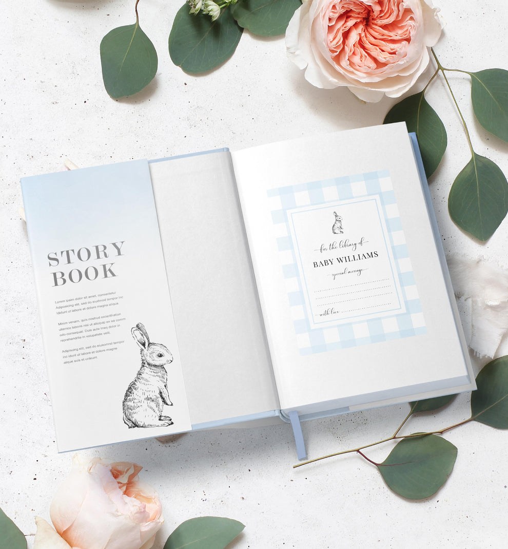 Gingham Blue Bunny | Printable Bookplate Label Template – Black Bow Studio