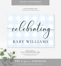 Gingham Blue | Printable Celebrating Welcome Sign Template – Black Bow ...