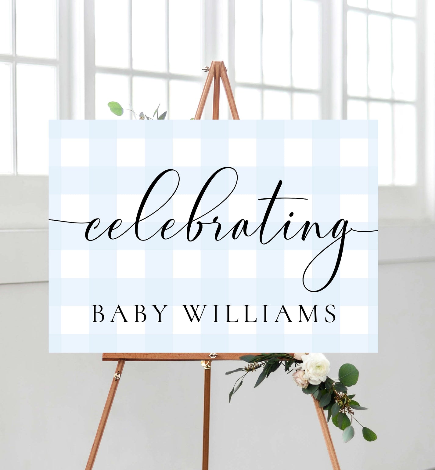 Gingham Blue | Printable Celebrating Welcome Sign Template – Black Bow ...