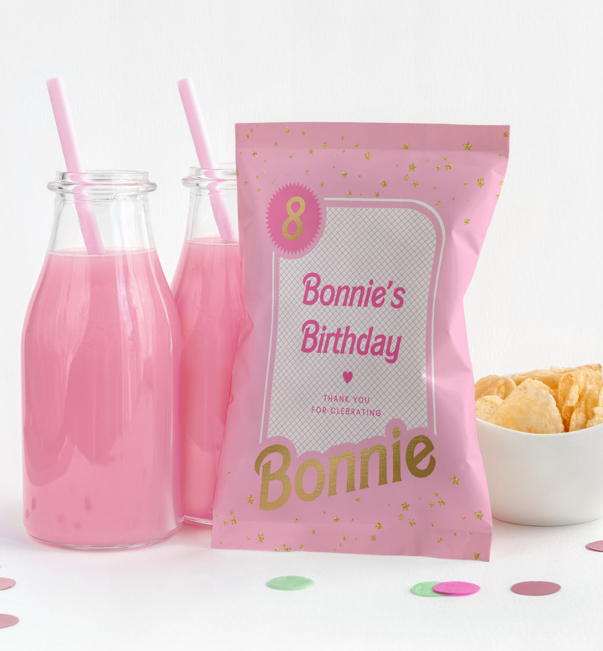 Barbie Party Pink Gold | Printable Chip Packet Favour Template – Black ...