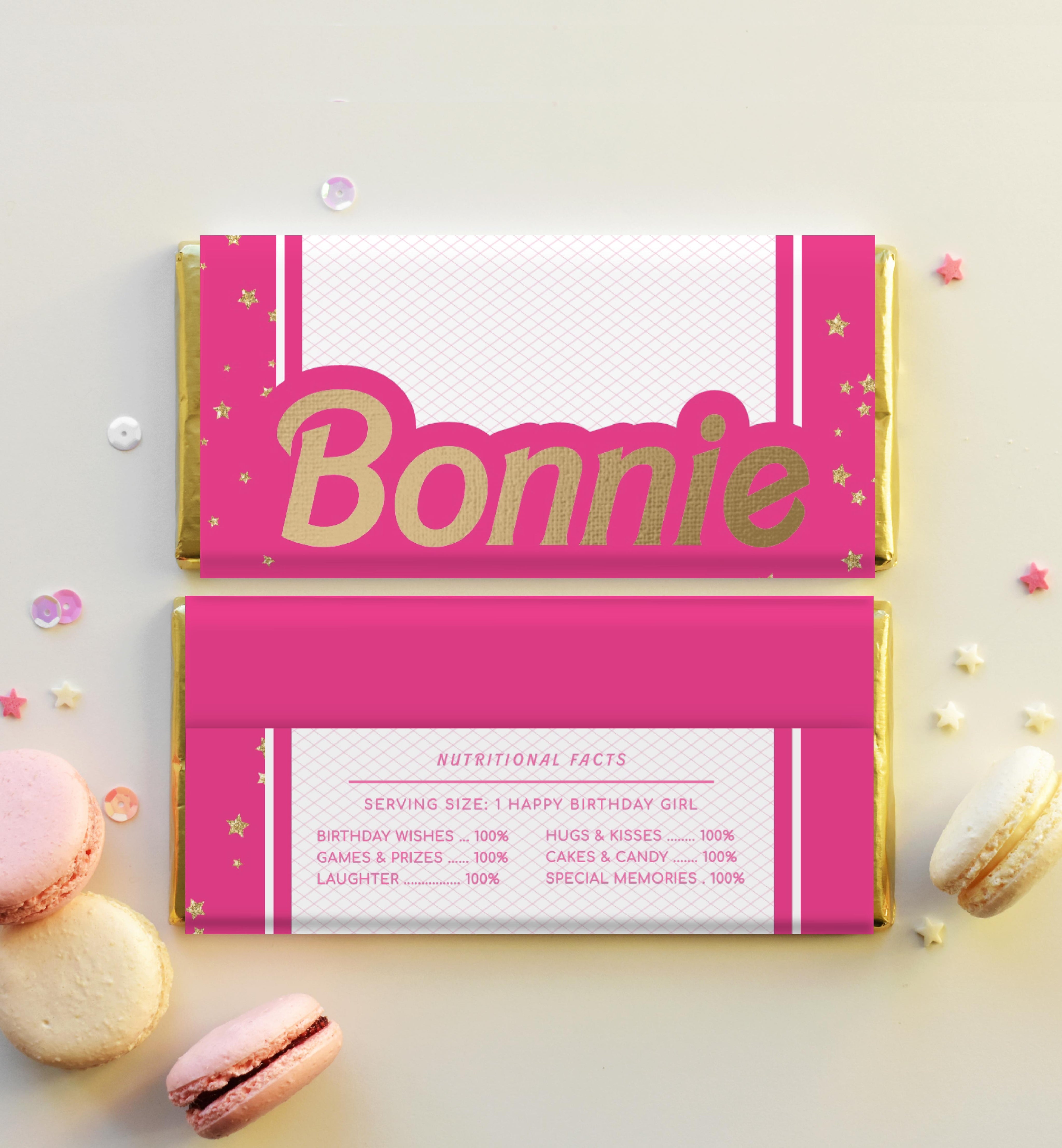 Barbie Party Hot Pink Gold | Printable Chocolate Bar Favour Wrappers T ...