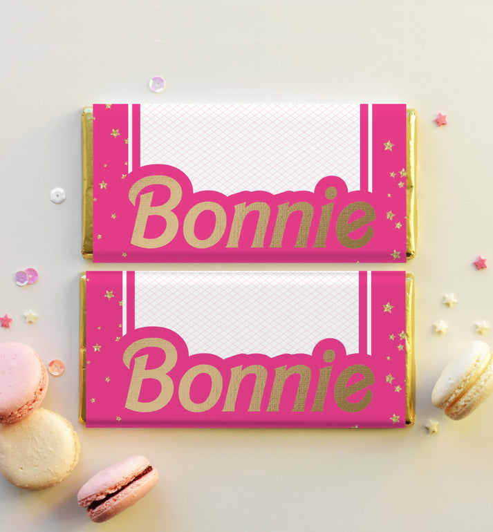 Barbie Party Hot Pink Gold | Printable Chocolate Bar Favour Wrappers T ...