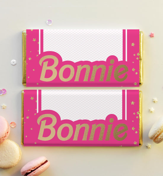 Barbie Party Hot Pink Gold | Printable Chocolate Bar Favour Wrappers T ...