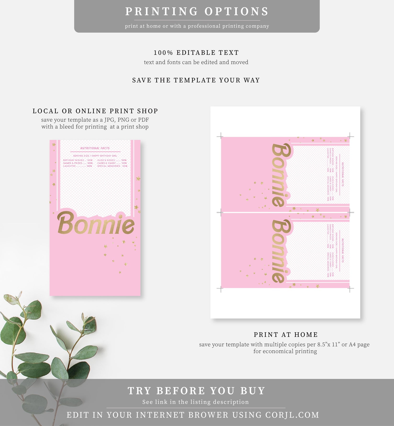 Barbie Party Pink Gold | Printable Chocolate Bar Favour Wrappers Templ ...