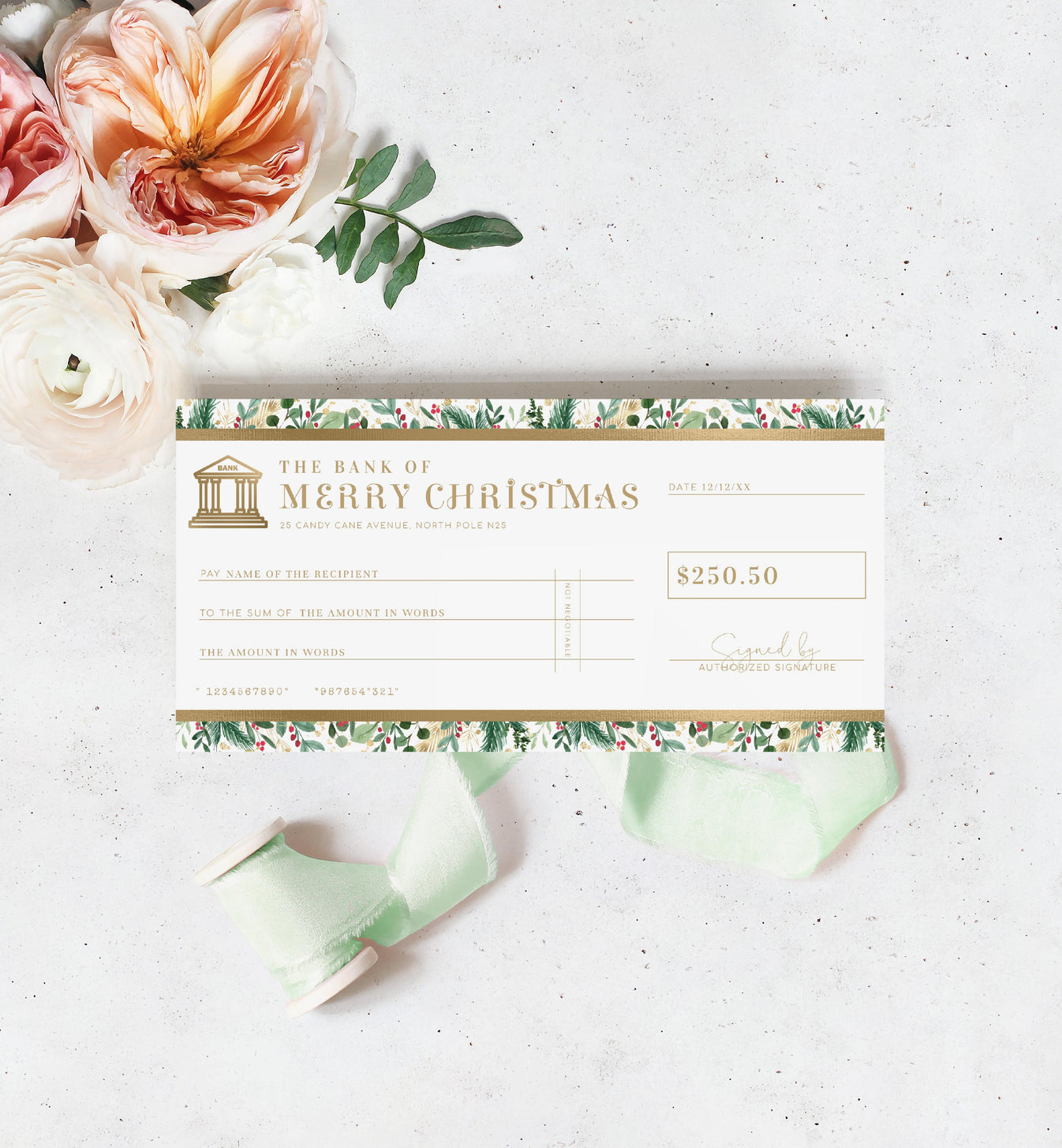 Merriment White Gold | Printable Christmas Cheque Gift Voucher – Black ...