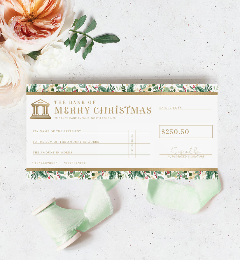 Merriment White Gold | Printable Christmas Cheque Gift Voucher – Black ...