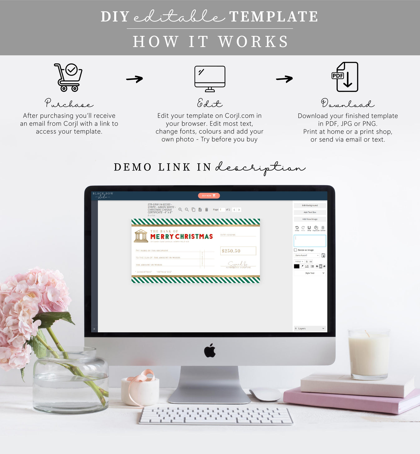 Stripe Green Gold | Printable Christmas Cheque Gift Voucher – Black Bow ...