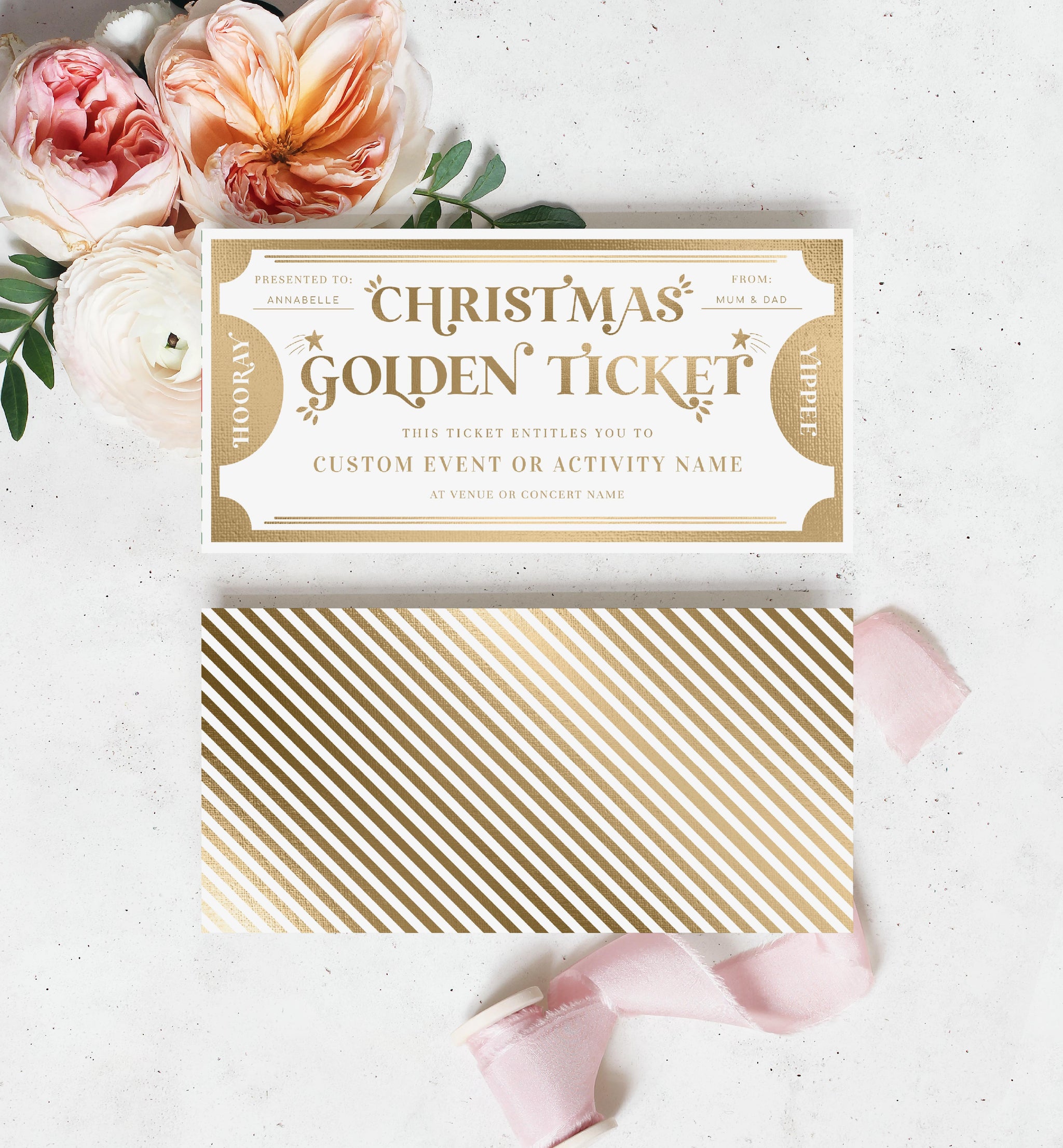 Golden Ticket Gold | Printable Christmas Custom Gift Voucher Template ...