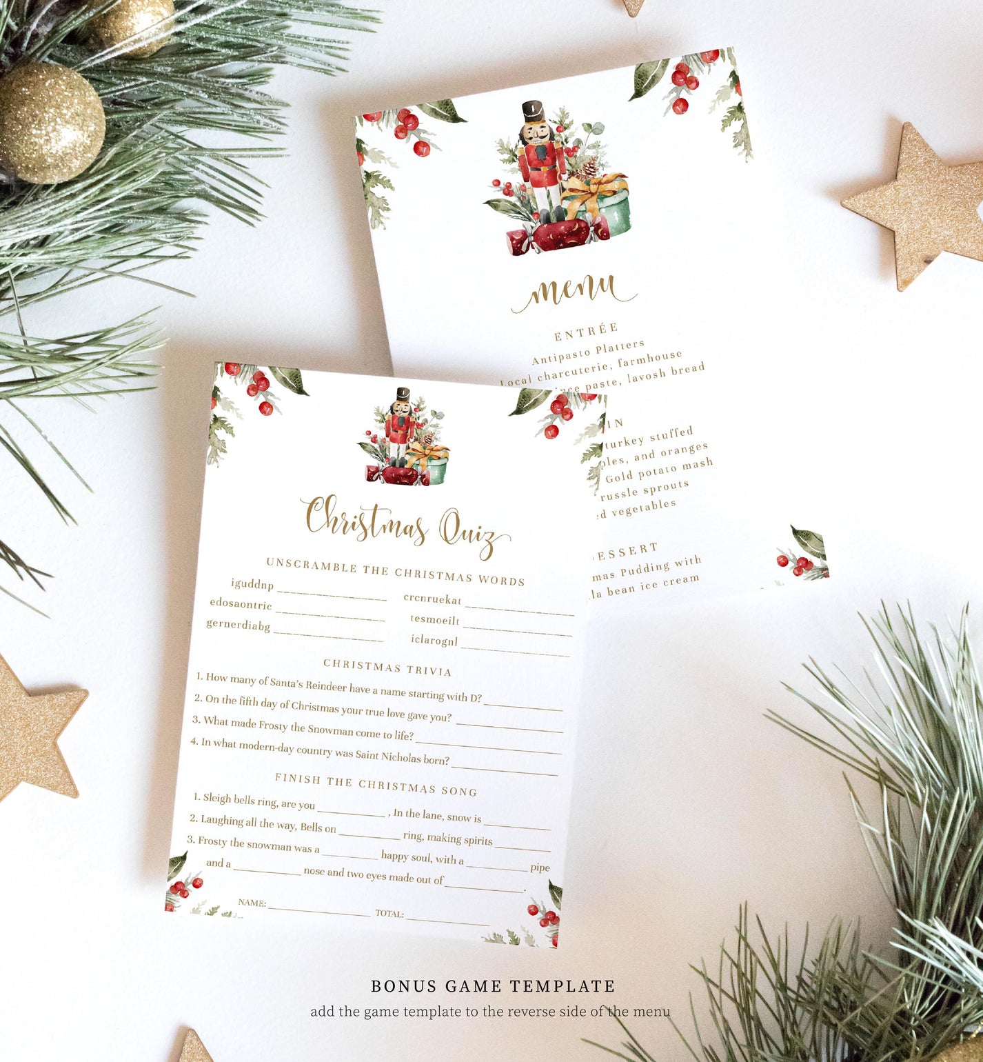 Nutmeg Noel Nutcracker | Printable Christmas Menu – Black Bow Studio