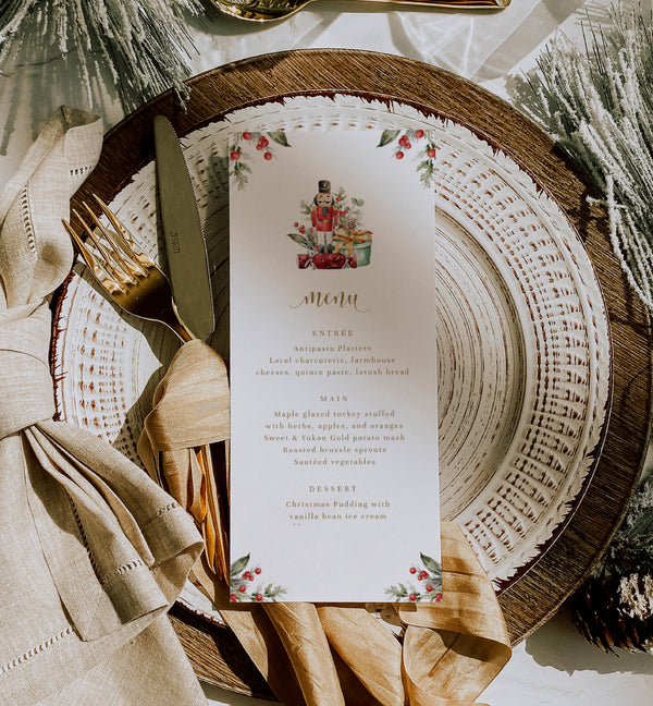 Nutmeg Noel Nutcracker | Printable Christmas Menu – Black Bow Studio