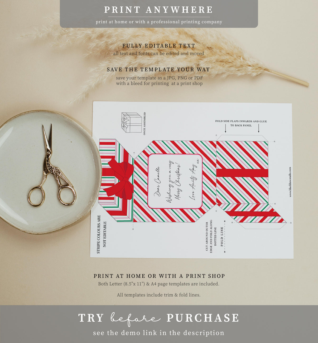 Stripe White Red | Printable Christmas Present Money Wallet Template ...