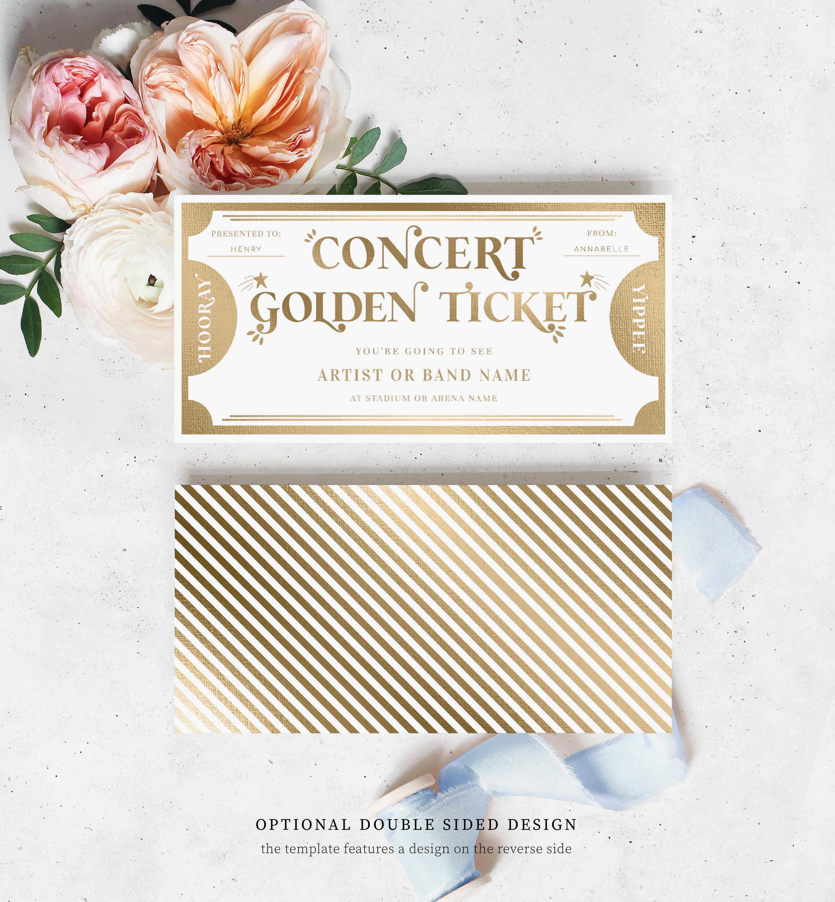 Golden Ticket Gold | Printable Concert Custom Gift Voucher Template ...