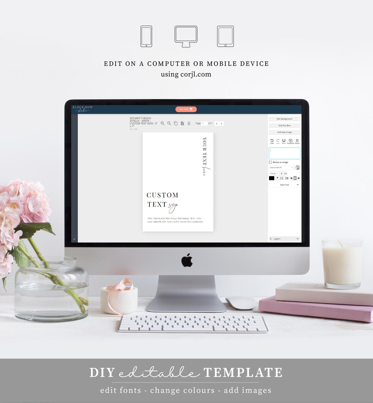 Estelle White | Printable Custom Text Sign – Black Bow Studio