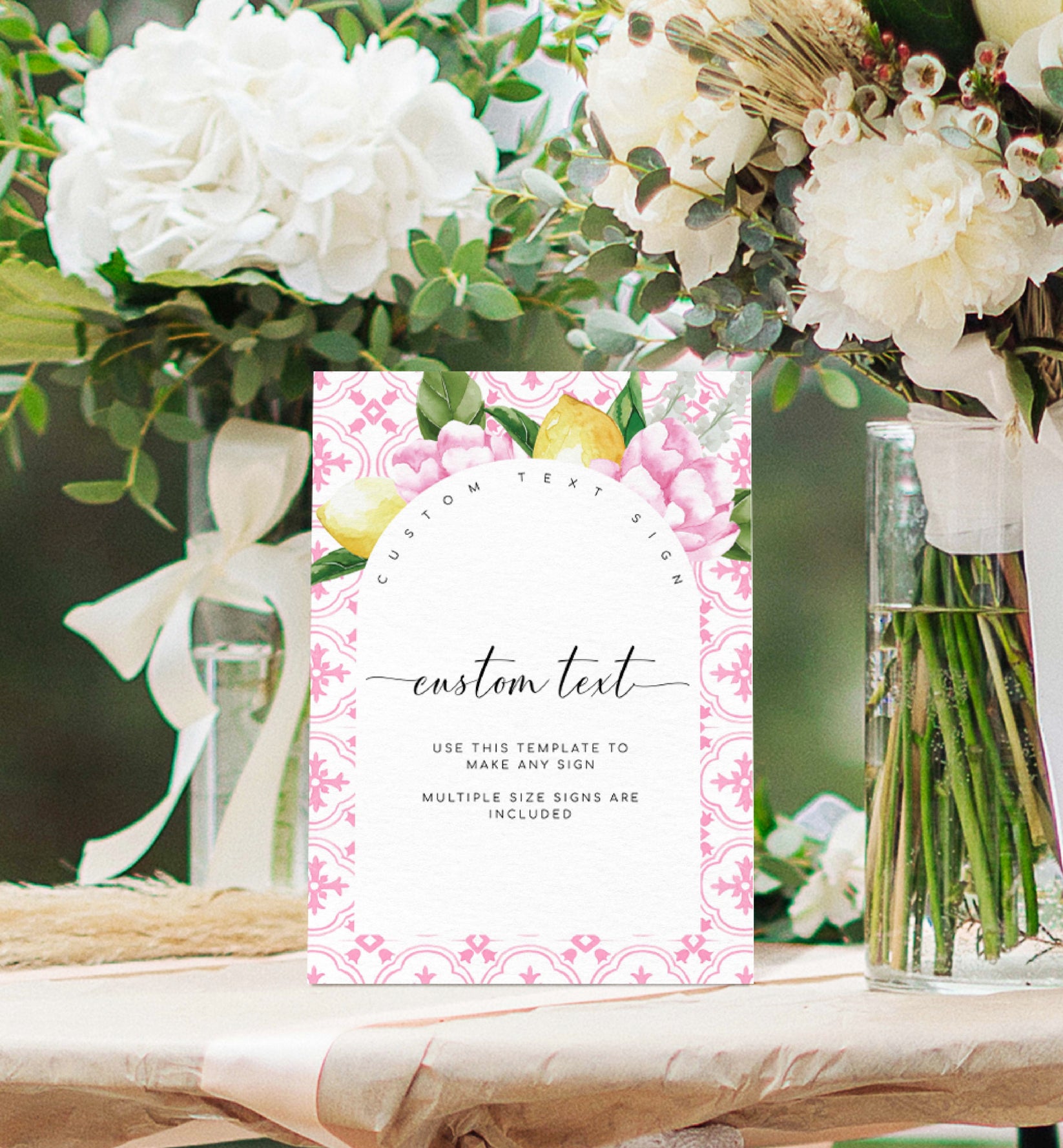 The Med Pink Lemons | Printable Custom Text Sign Template – Black Bow ...
