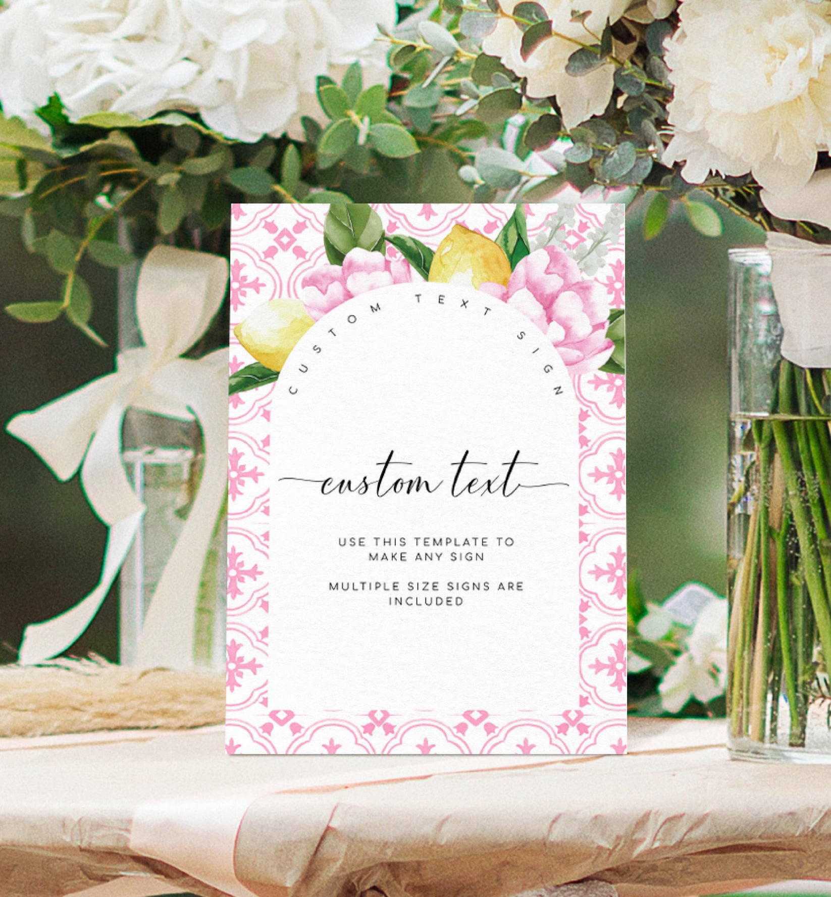 The Med Pink Lemons | Printable Custom Text Sign Template – Black Bow ...