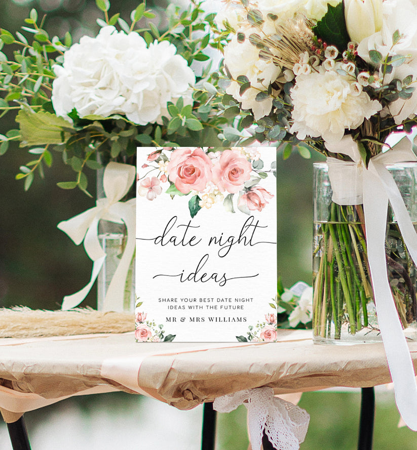 Darcy Floral Pink | Printable Date Night Ideas Sign and Card Template ...