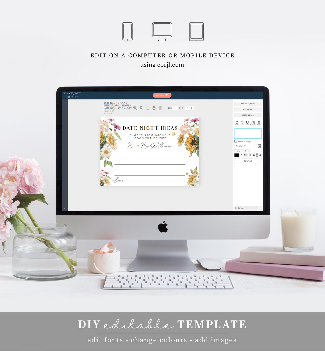 Mews Floral White | Printable Date Night Ideas Sign and Card Template ...