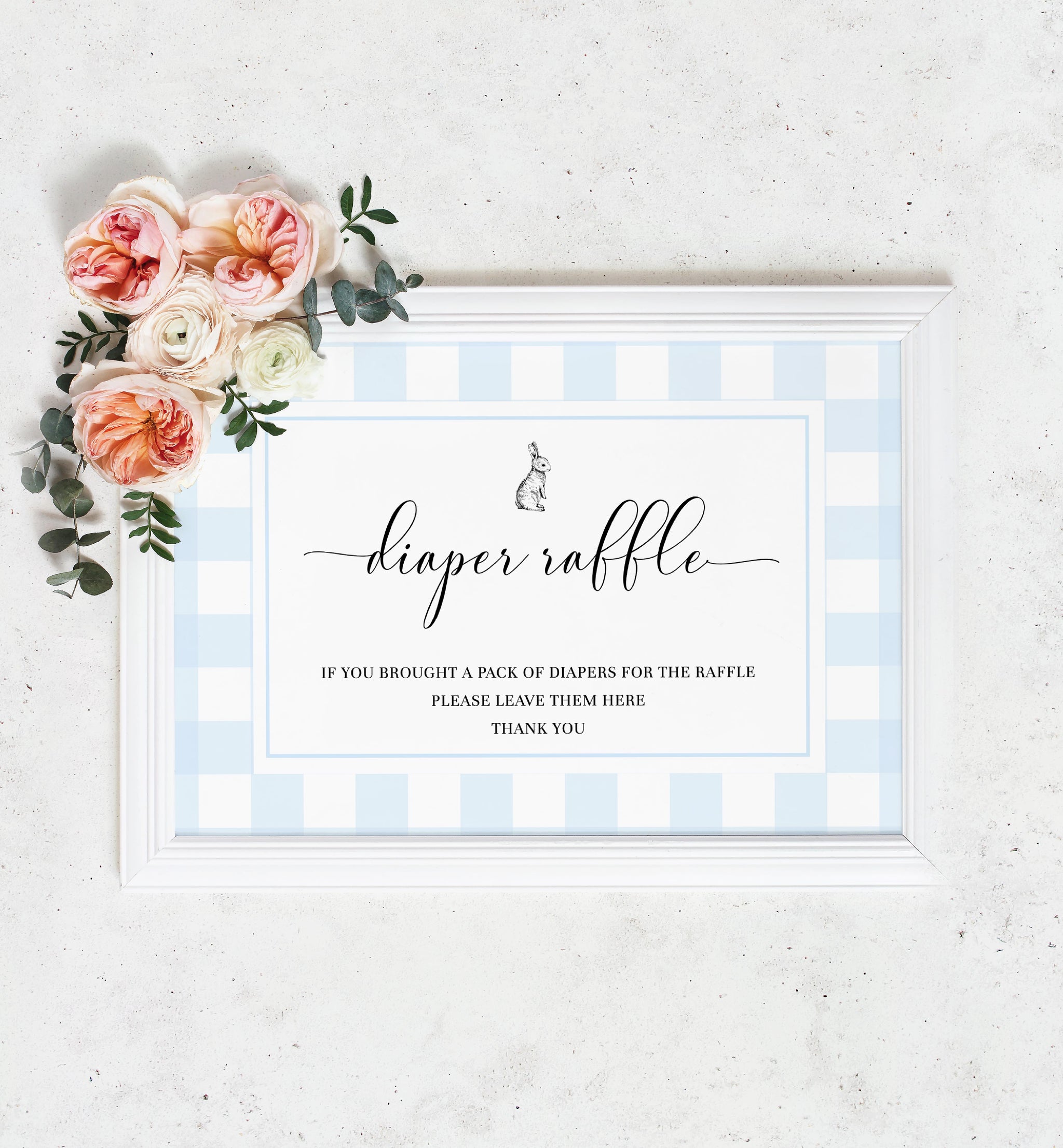 Gingham Blue Bunny | Printable Diaper Raffle Sign & Ticket Template ...