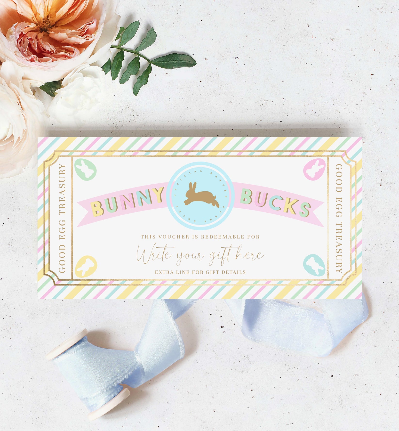 Stripe Pastel Multi | Printable Easter Bunny Bucks Voucher Template ...