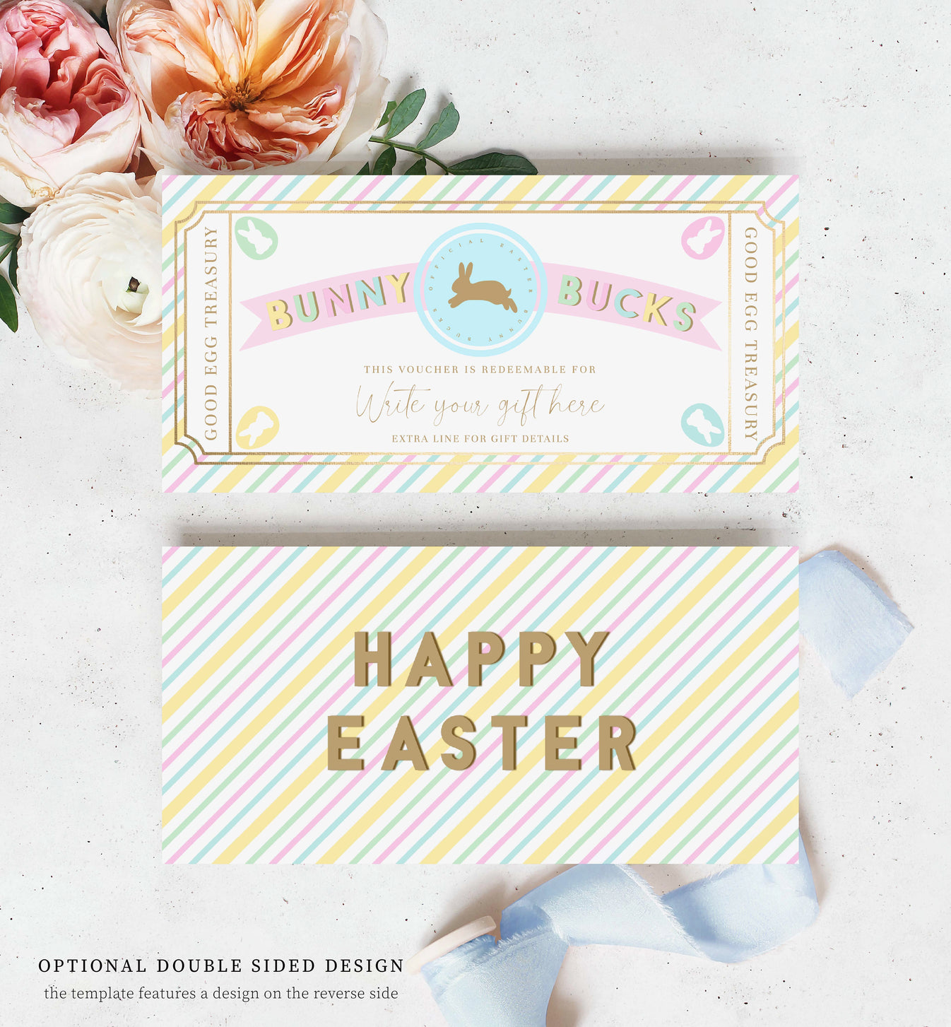 Stripe Pastel Multi | Printable Easter Bunny Bucks Voucher Template ...