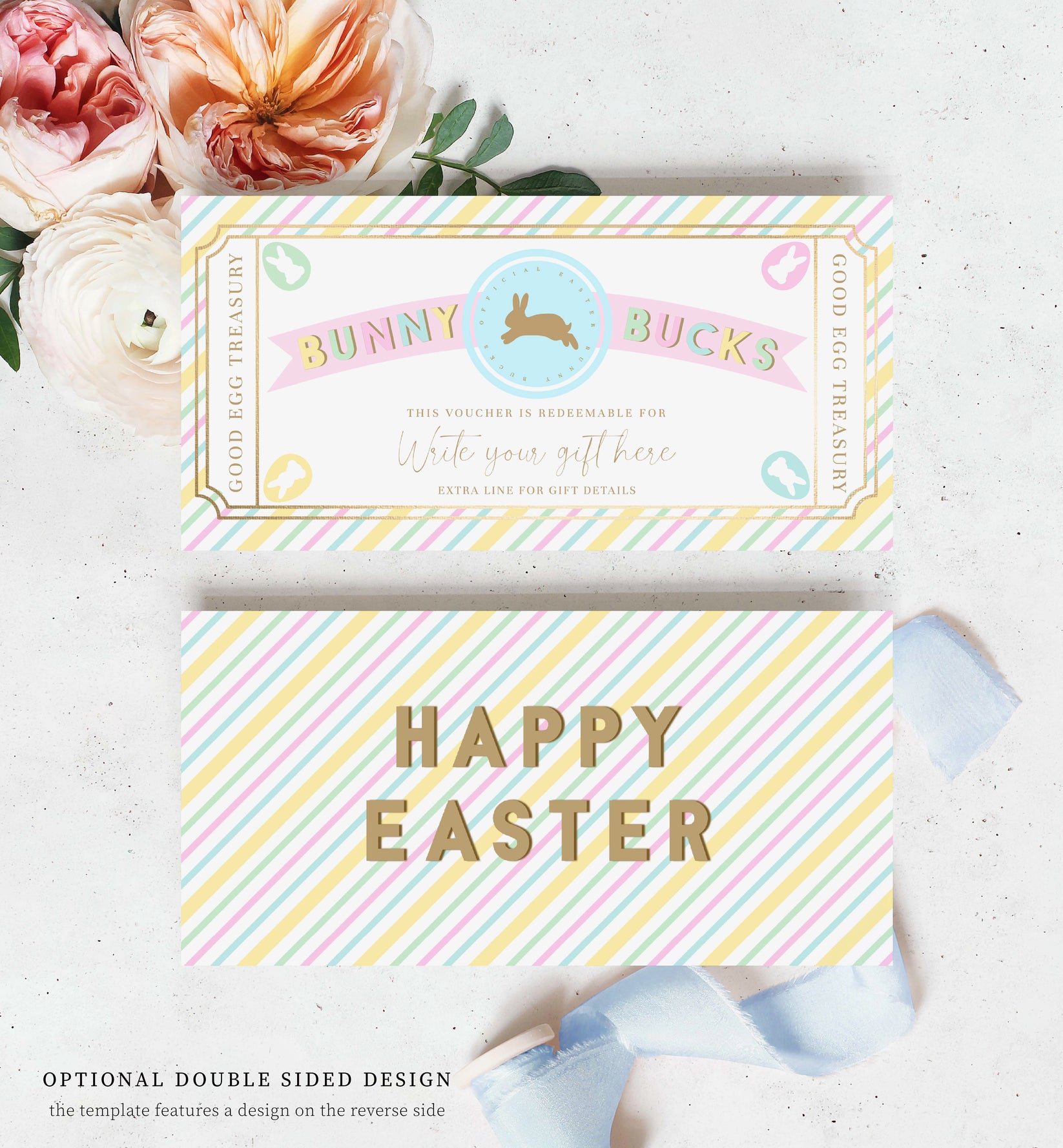 Stripe Pastel Multi | Printable Easter Bunny Bucks Voucher Template ...