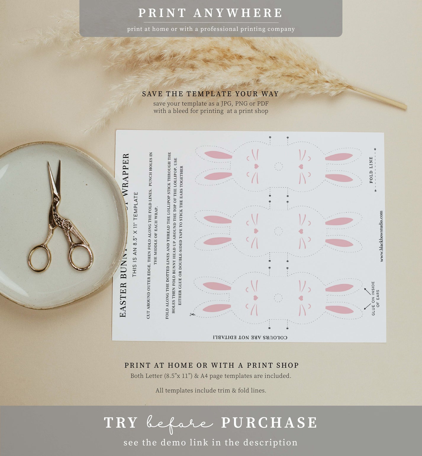 Easter | Printable Easter Bunny Lollipop Wrapper Template – Black Bow ...