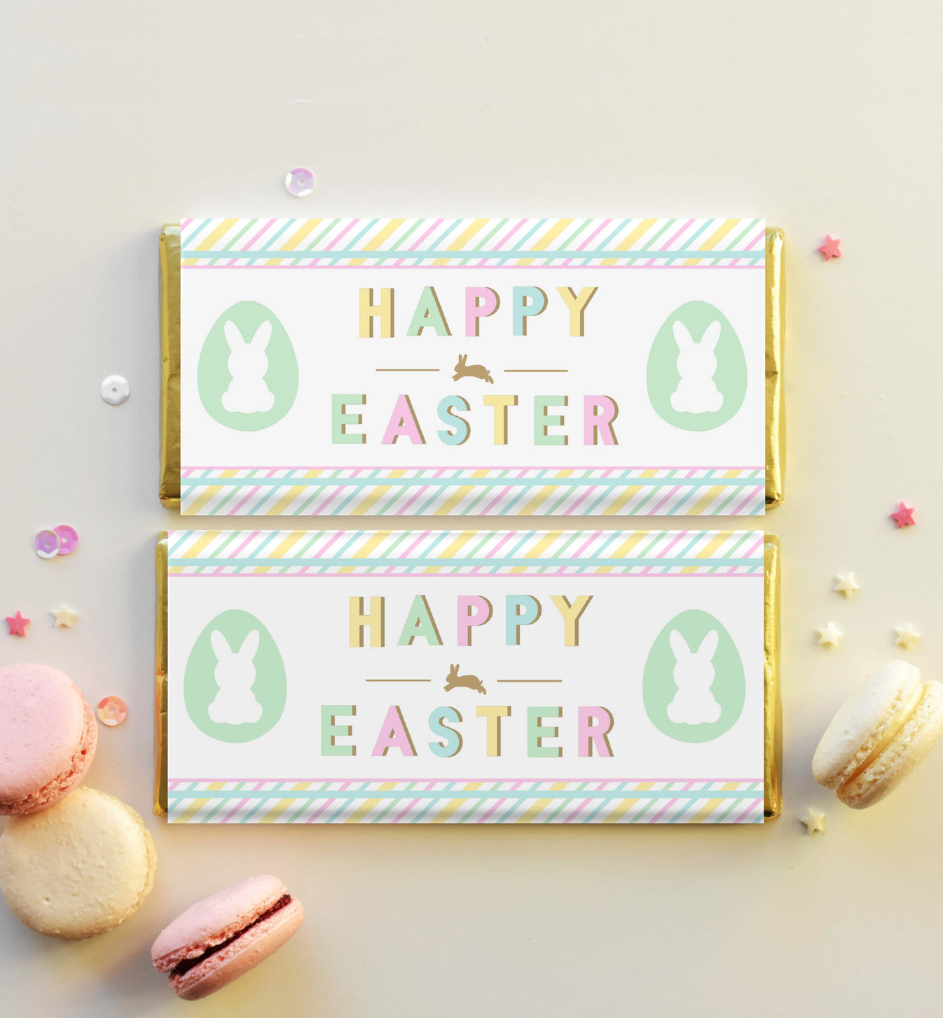 Stripe Pastel Multi | Printable Easter Chocolate Wrapper Template ...