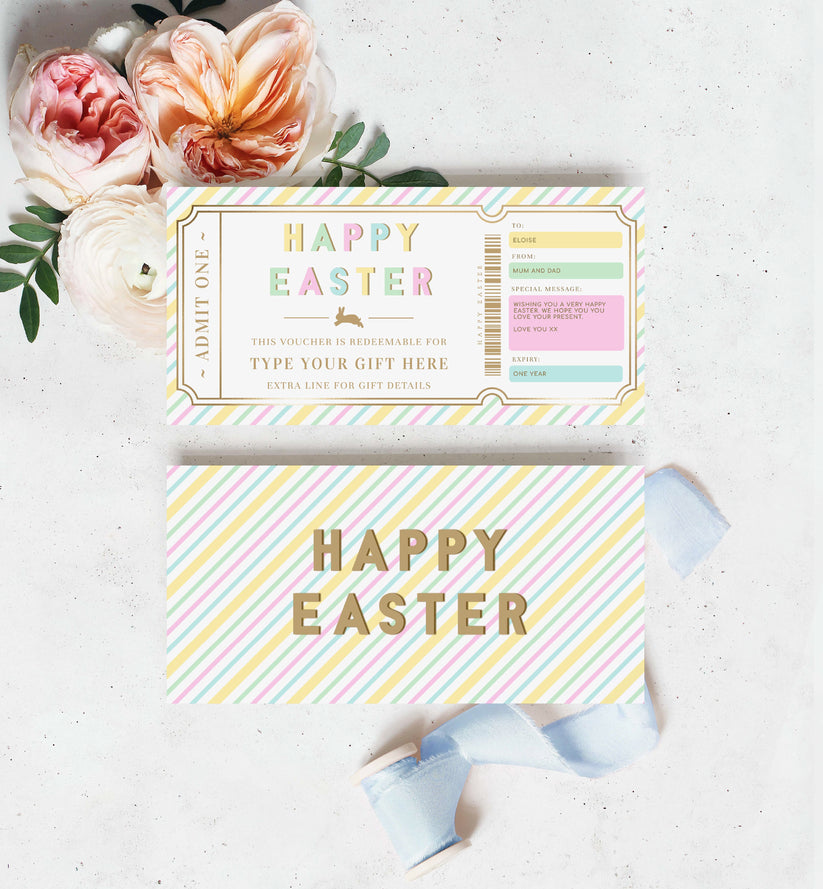 Stripe Pastel Multi | Printable Easter Custom Gift Voucher Template ...