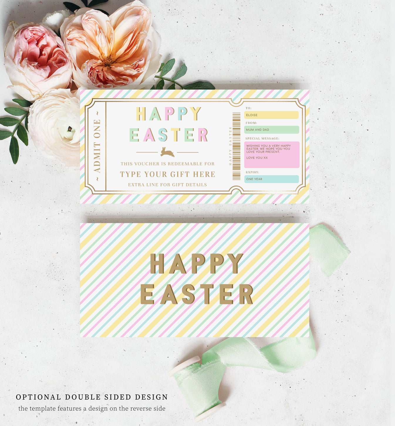 Stripe Pastel Multi | Printable Easter Custom Gift Voucher Template ...