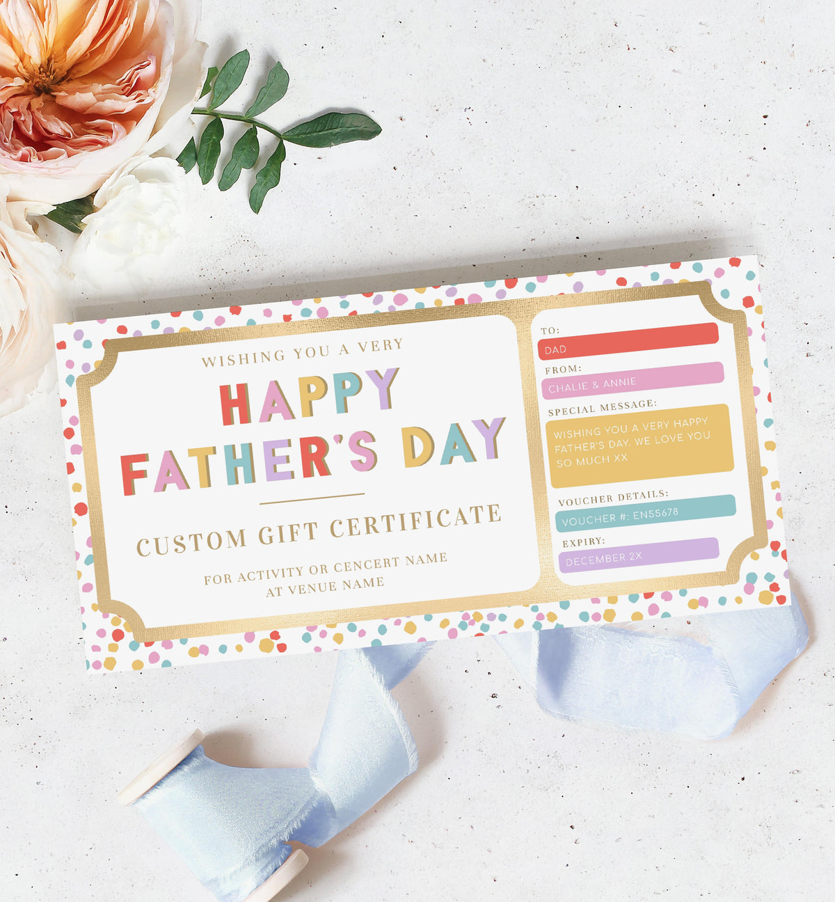 Dot Multi | Printable Father's Day Custom Gift Voucher – Black Bow Studio