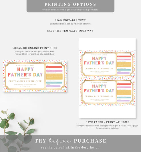 Dot Multi | Printable Father's Day Custom Gift Voucher – Black Bow Studio