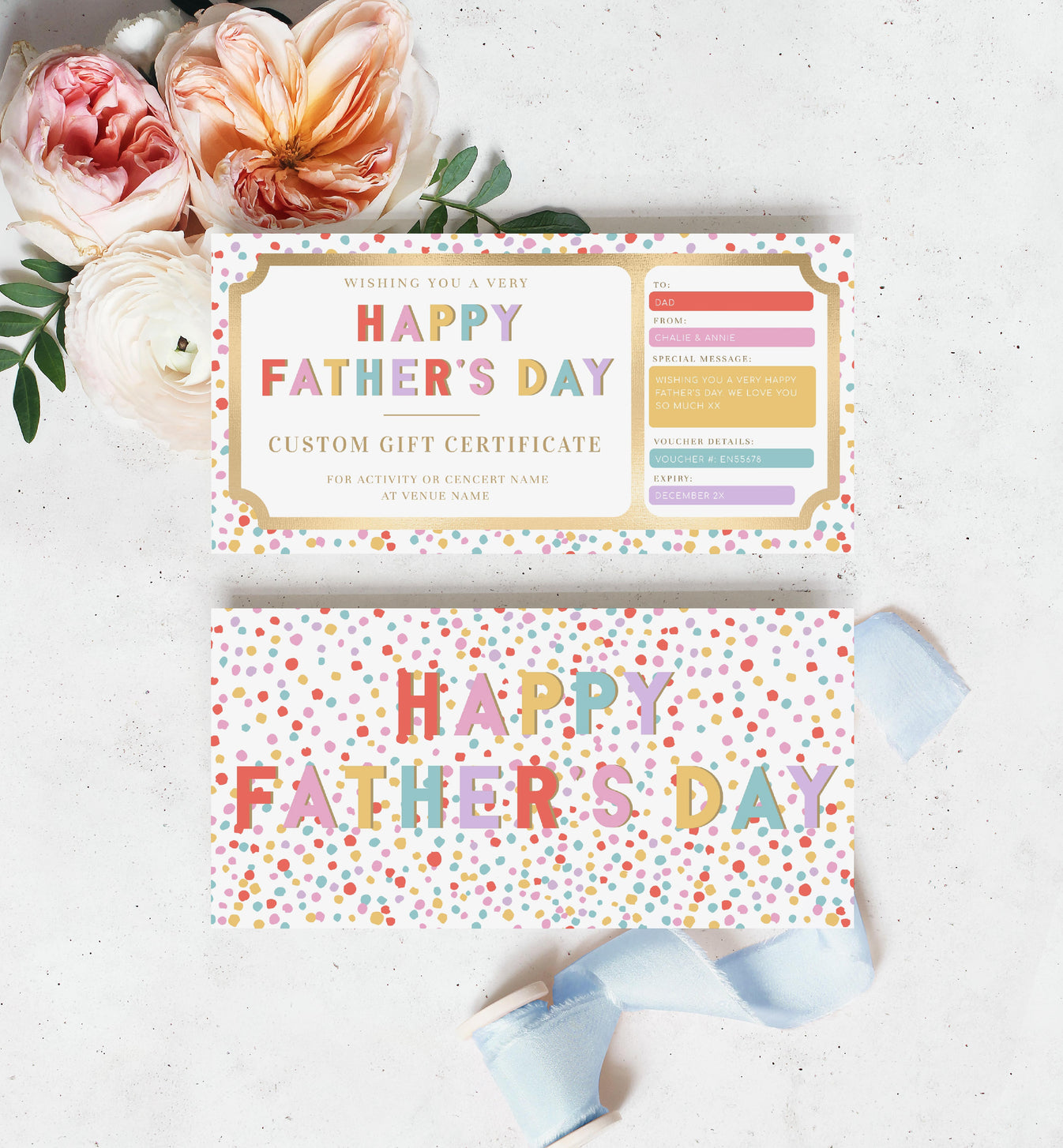 Dot Multi | Printable Father's Day Custom Gift Voucher – Black Bow Studio