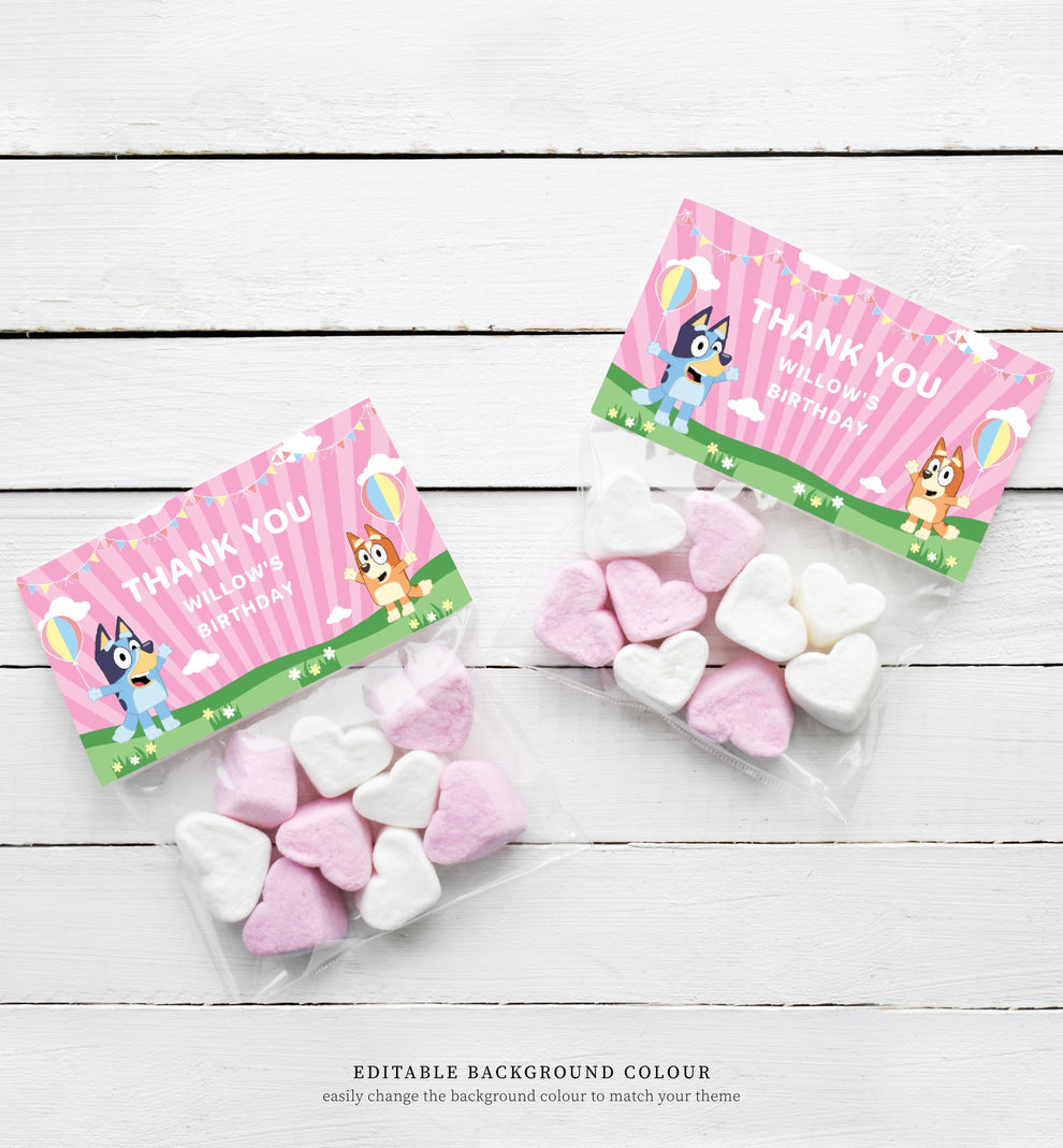 Bluey Blue | Printable Favour Treat Bag Topper Template – Black Bow Studio