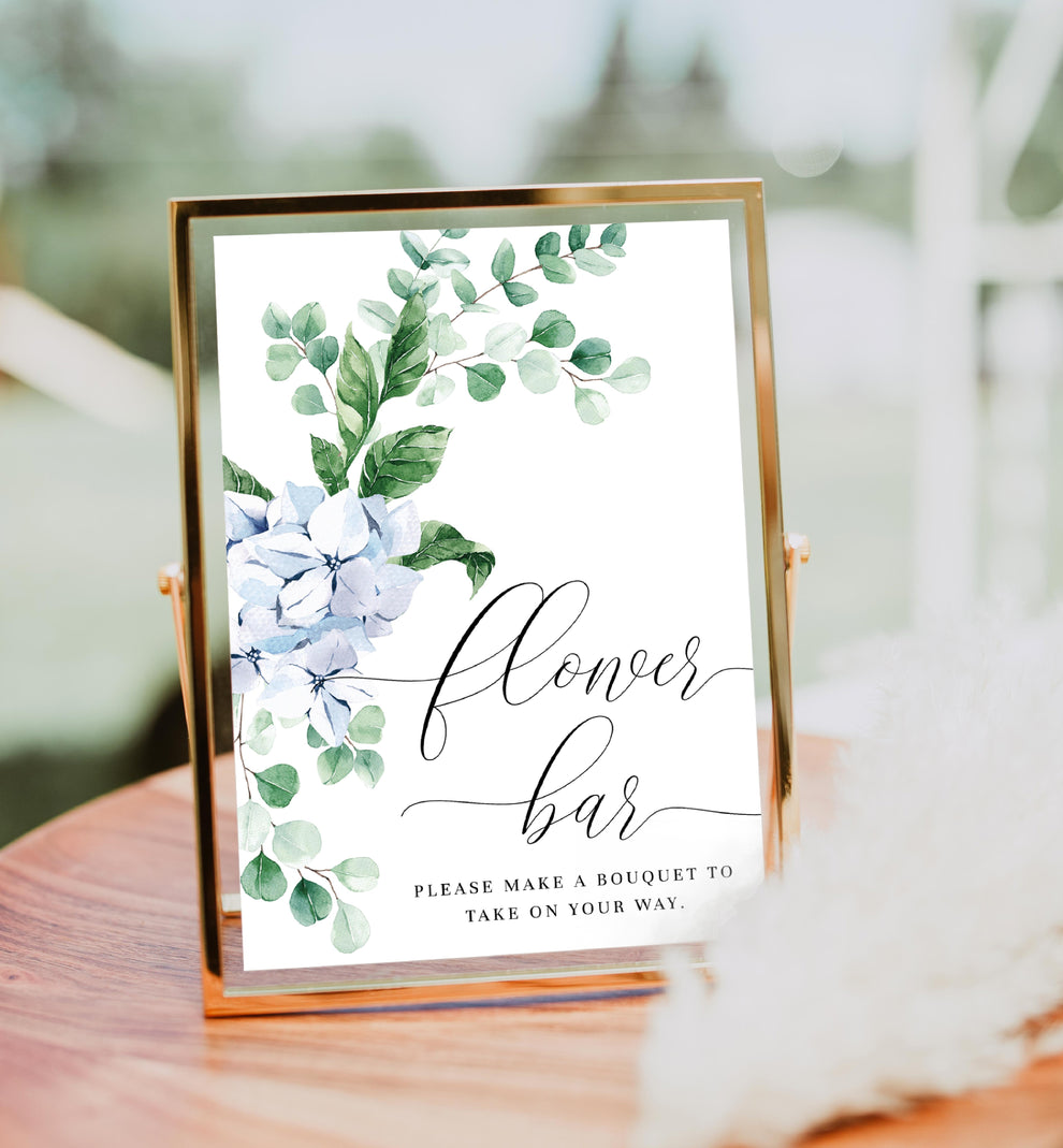 Ferras Blossom Blue Hydrangea Printable Flower Bar Sign – Black Bow Studio