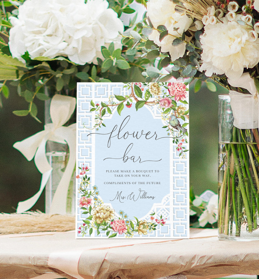 Trianon Blue | Printable Flower Bar Sign Template – Black Bow Studio