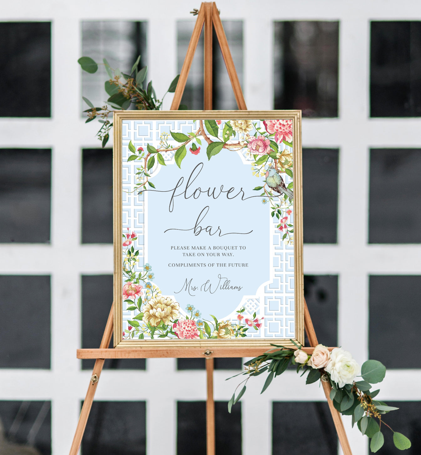 Trianon Blue | Printable Flower Bar Sign Template – Black Bow Studio