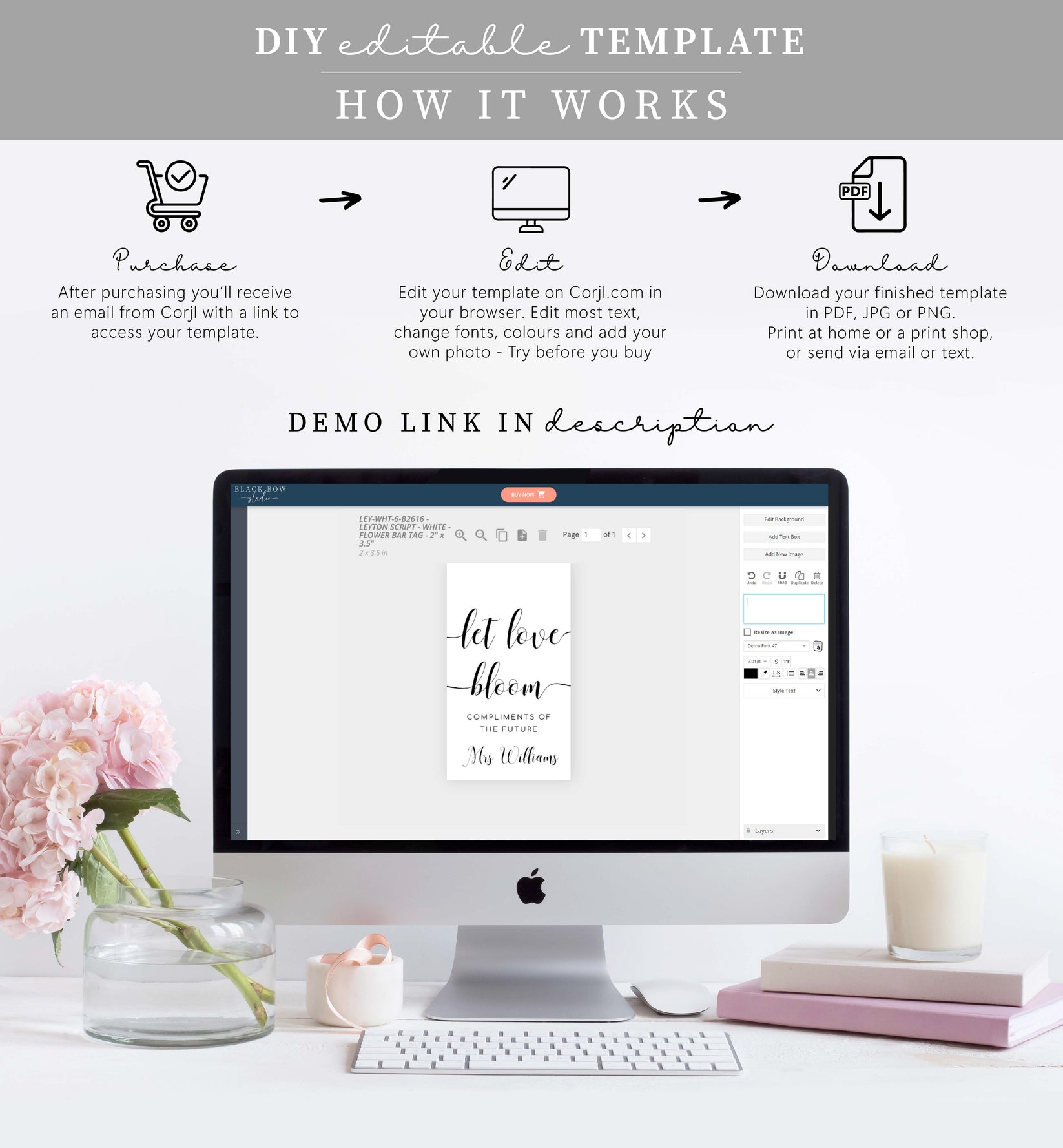 Layton Script White | Printable Let Love Bloom Favour Tags Template ...
