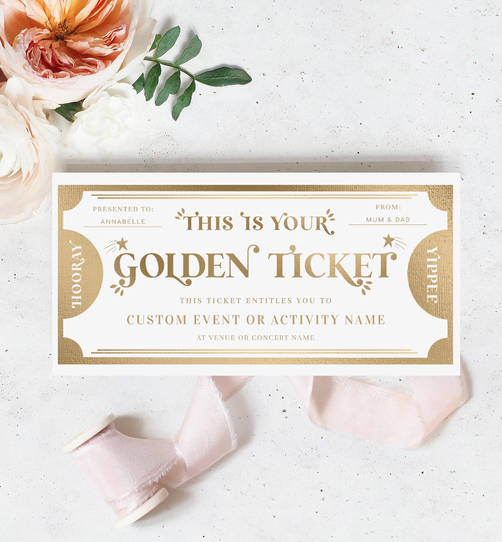 Golden Ticket Gold | Printable Custom Gift Voucher Template – Black Bow ...