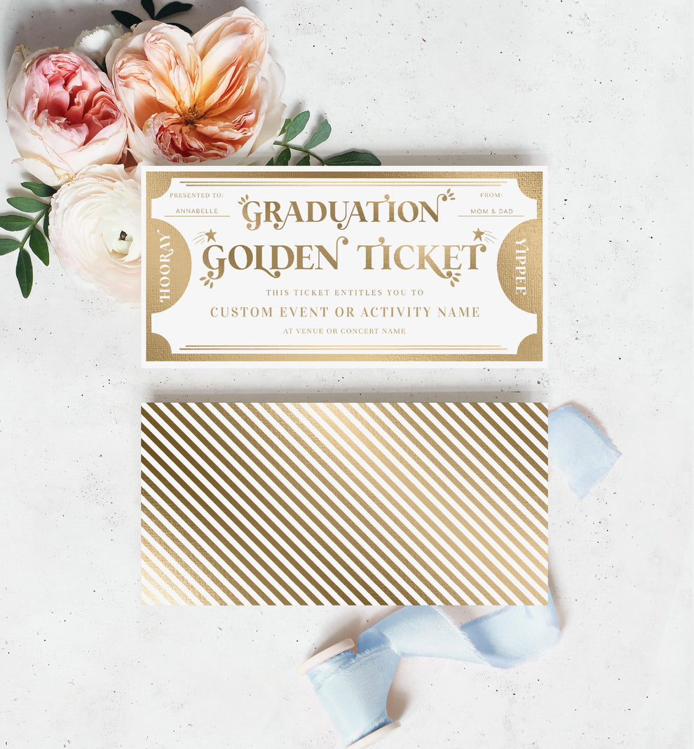 Golden Ticket Gold | Printable Graduation Custom Gift Voucher Template ...