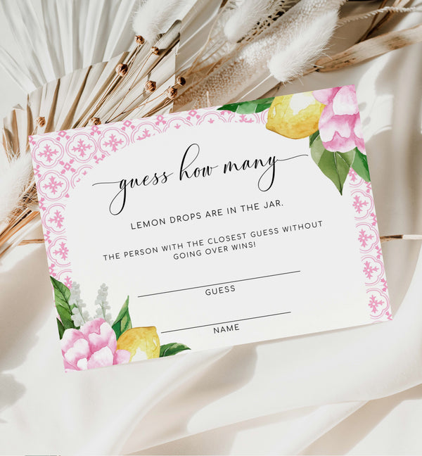The Med Pink Lemons | Printable Guess How Many Game Sign & Card Templa ...