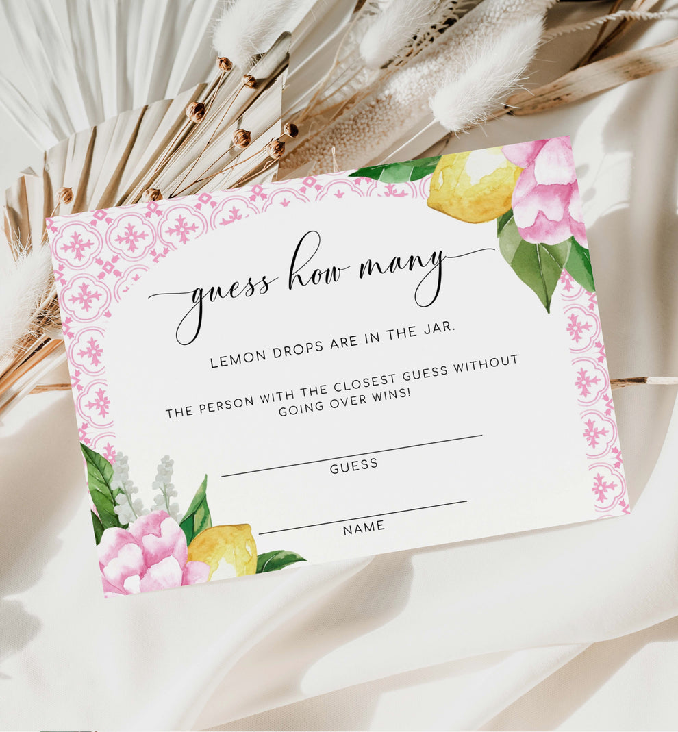 The Med Pink Lemons | Printable Guess How Many Game Sign & Card Templa ...