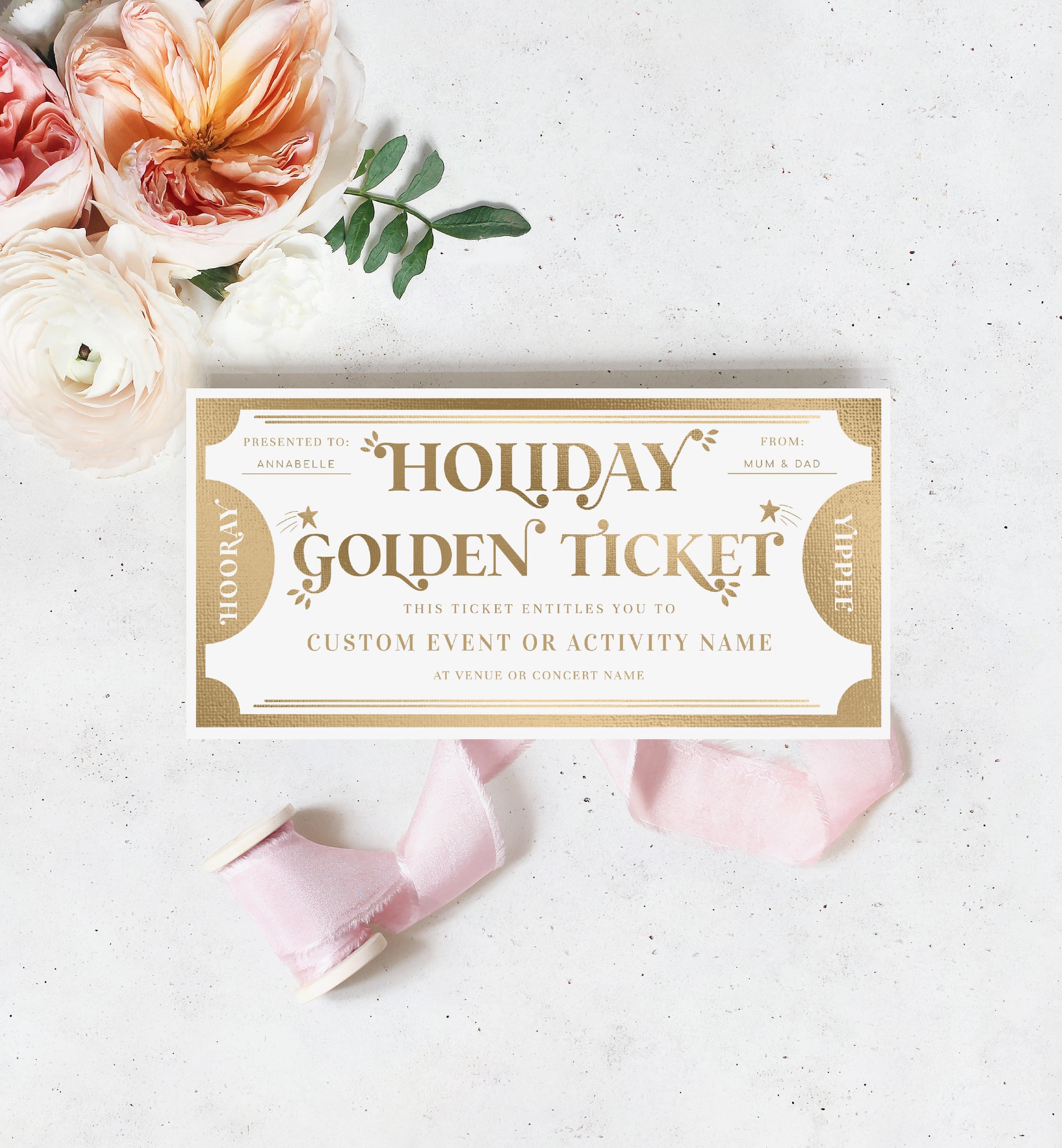 Golden Ticket Gold | Printable Holiday Custom Gift Voucher Template ...