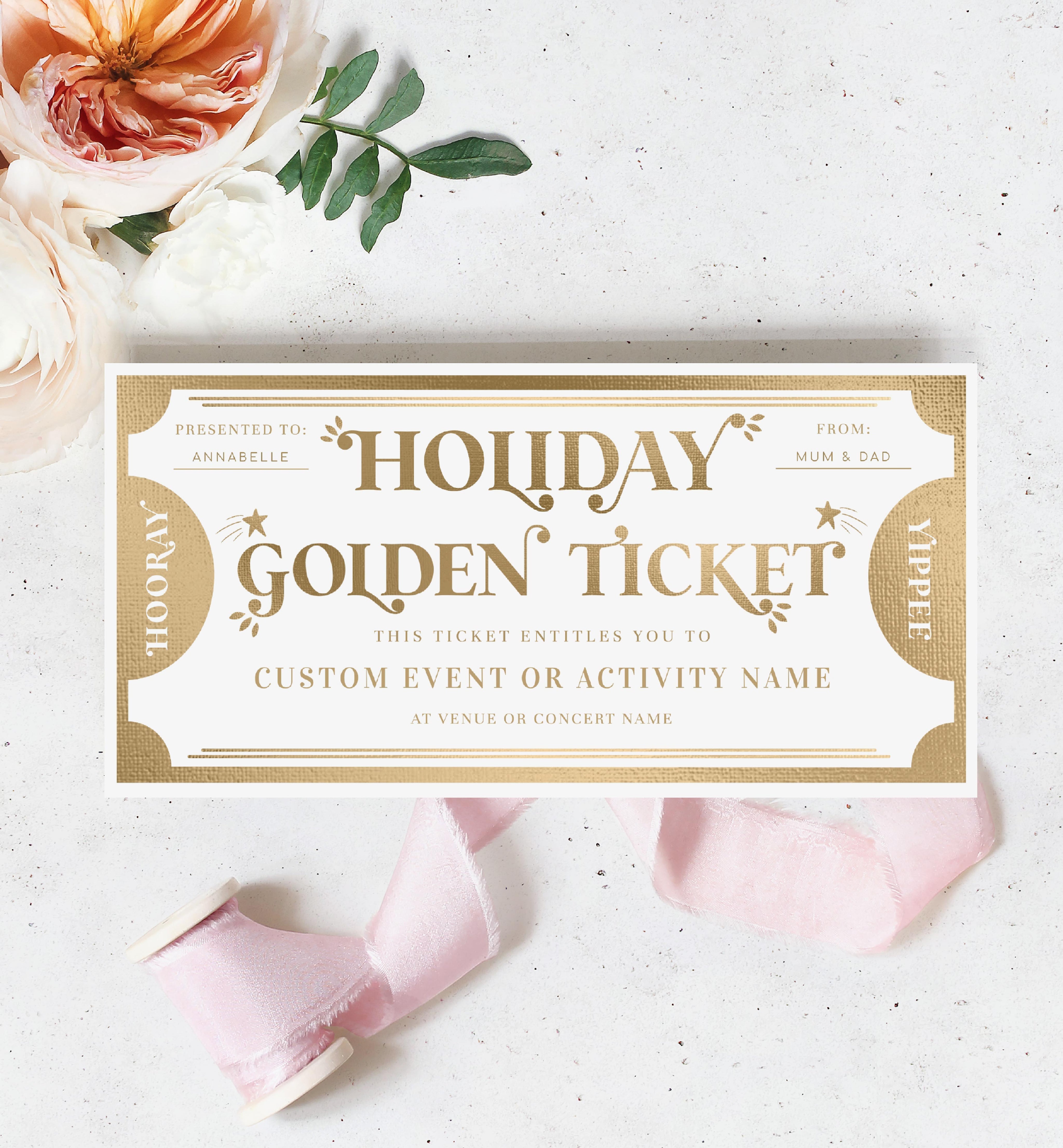 Golden Ticket Gold | Printable Holiday Custom Gift Voucher Template ...